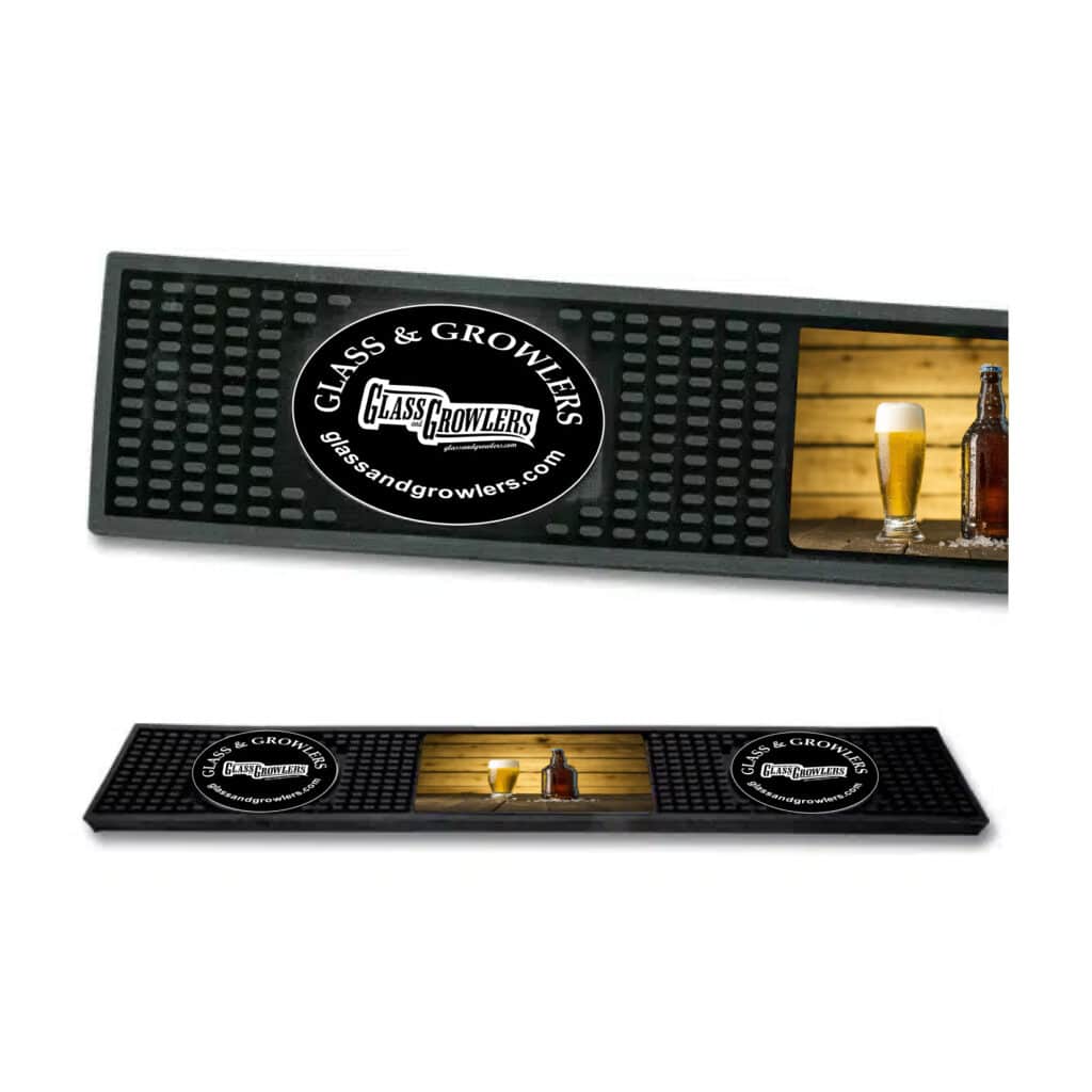 Rail Bar Mat 22.3" x 3.4" with 3 Full Color Imprint Areas - Glass and ...